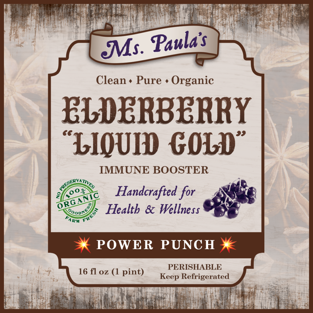 16oz Elderberry Liquid Gold – Power Punch – Ms. Paula's Organic Elderberry